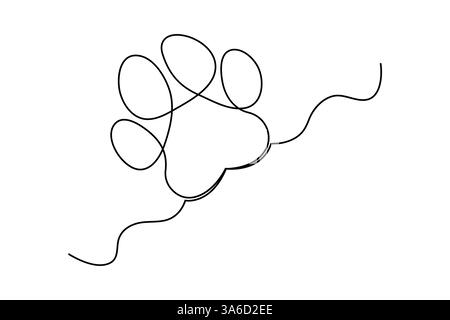 Dog paw continuous single line art and isolated outline vector design ...