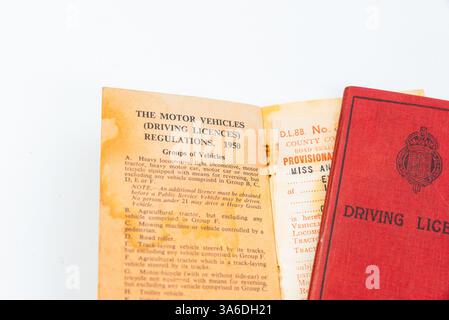 Vintage British driving licences, from 1930s and 1950s. Red one dated ...