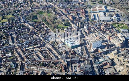 An Aerial view of Aldershot town centre, Berkshire, south east England ...