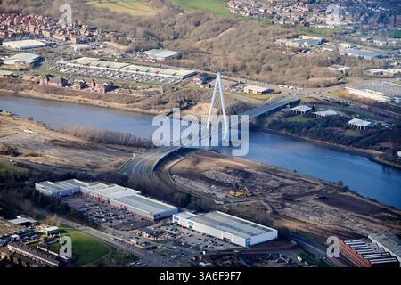 Aerial view of the Northern Spire Bridge over the River Wear ...