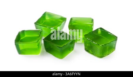 Delicious green jelly cubes isolated on white Stock Photo - Alamy