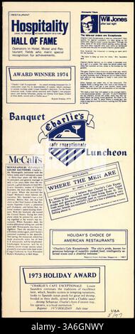 A 1977 banquet menu from Charlie's Cafe Exceptionale, featuring hors d ...