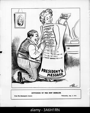 A political cartoon featuring President Taft dressed as a chef, with a ...