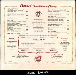 The Charlie's Cafe Exceptionale menu features a bi-fold design with ...