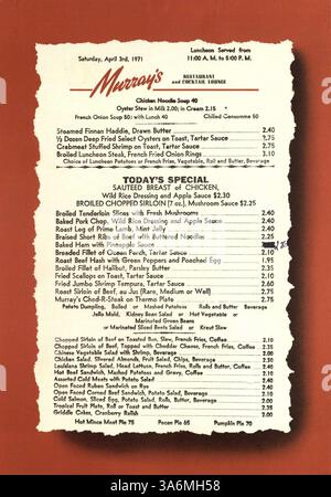 The menu from Murray’s Restaurant and Cocktail Lounge highlights its ...