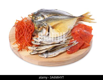 Many different dried fish snacks isolated on white Stock Photo - Alamy