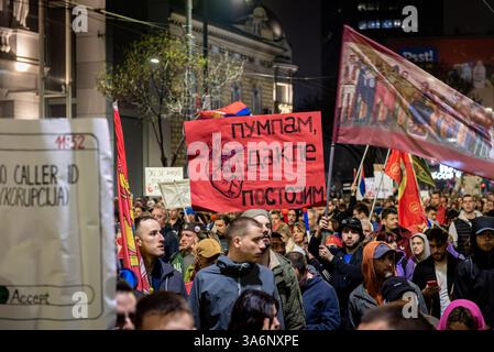 BELGRADE, SERBIA - MARCH 15, 2025: Large crowd on Trg Slavija Square on ...
