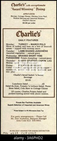 This 1975 menu from Charlie's Cafe Exceptionale, located at the ...