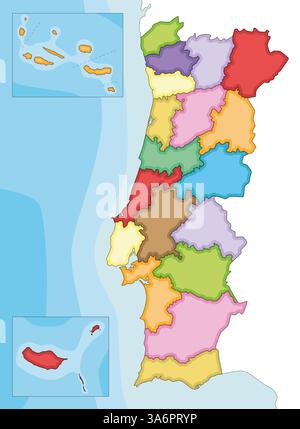 Vector illustrated regional map of Portugal with districts, autonomous ...