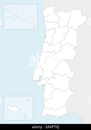 Vector regional blank map of Portugal with districts, autonomous ...