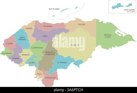 Vector regional map of Honduras with departments and administrative ...