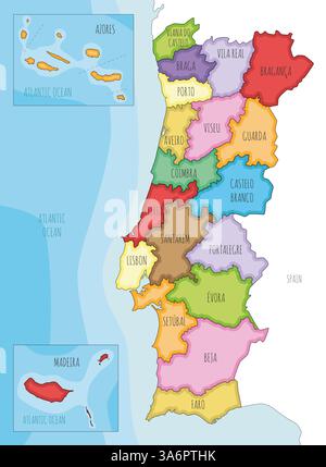 Portugal political map of administrative divisions Stock Vector Image ...
