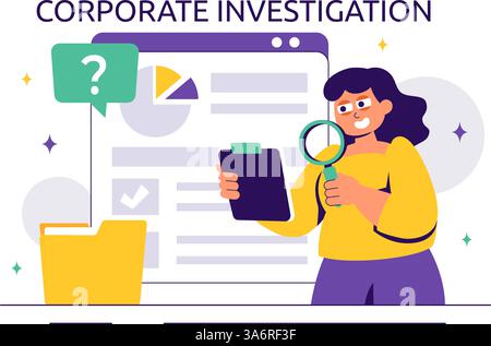 Corporate Investigation Vector Illustration Featuring Observation ...