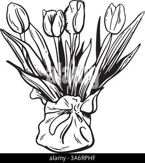 Monochrome line art tulips flowers wreath isolated on gray Stock Vector ...