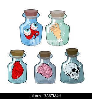 Alchemical jars set. Witches' potions. Pickled body parts. Horrible ...