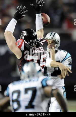 Carolina Panthers' Jake Delhomme (17) gets pressured by Atlanta Falcons ...