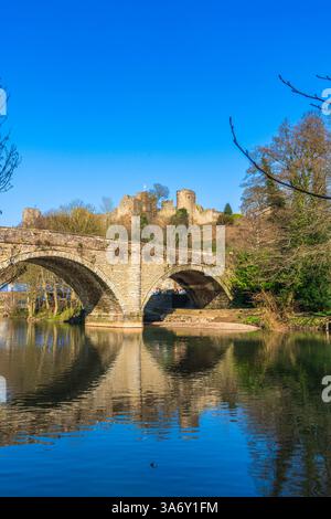 Ludlow castle above the River Teme and Dinham Bridge in Landscape ...