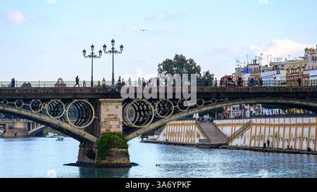 Point of view of the Triana Bridge from the Guadalquivir River ...