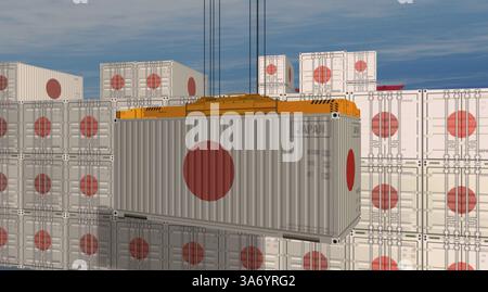 Japan export production and import cargo containers on charts and ...