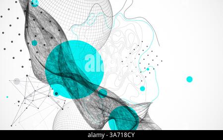 Science fiction background. Abstract image of wireframe wave and sphere with plexus effect Stock ...