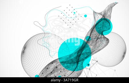 Abstract image of a wireframe sphere with a plexus effect. Science and ...