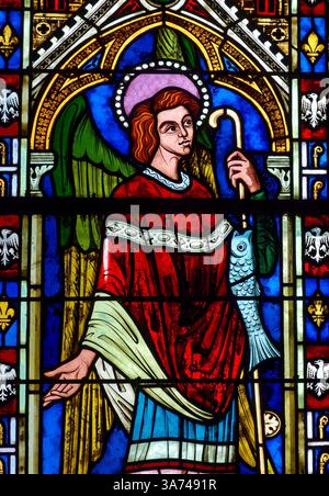 Sens, FRANCE - 10-15-2024: Stained glass (19th century) of Archangel ...