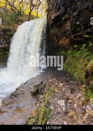 Sgwd yr Eira (Fall of Snow) waterfall on the Afon Hepste river in the ...