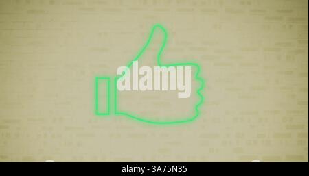 Neon green thumbs-up sign glowing against textured brick wall ...