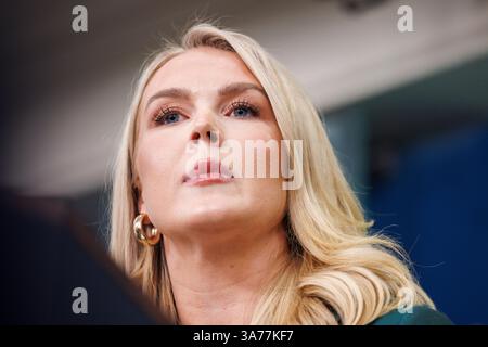 White House press secretary Karoline Leavitt speaks to reporters in the ...