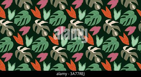 Seamless pattern with colorful Monstera and Caladium leaves. Tropical ...