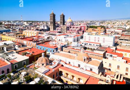 Skyline of Puebla, Mexico, highlighting the iconic Puebla Cathedral ...