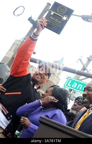 Will Smith pictured in Philadelphia at a street name change from 59th ...