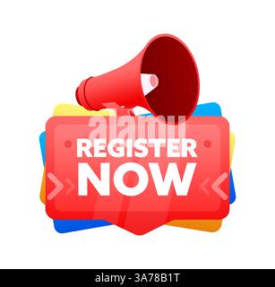 Megaphone label with register now. Megaphone banner. Web design. Vector ...