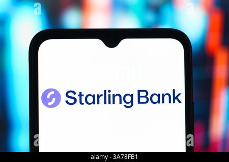 In this photo illustration, the Starling Bank logo is seen displayed on ...