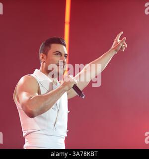 Mexican singer Carlos Rivera performs during a concert at the Movistar ...