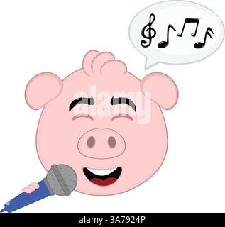 cute cartoon pig with speech bubble in grunge distressed retro textured ...