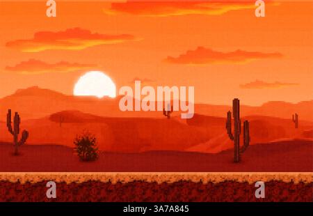 8bit pixel art sand dunes, game desert landscape. Vector pixelated ...
