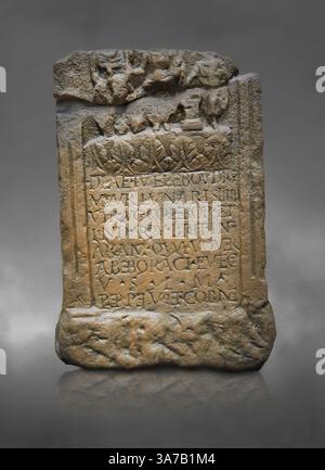 Cast of a Roman altar front made from British Millstone Grit set up in ...