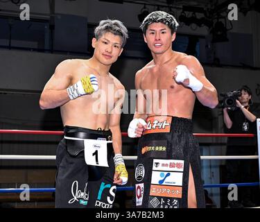 Reito Tsutsumi (R) with Yoshimitsu Kimura during the test to be ...