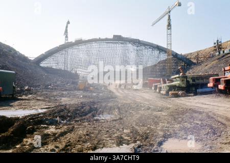 This 1969 photograph shows the construction of Scammonden Bridge, a ...
