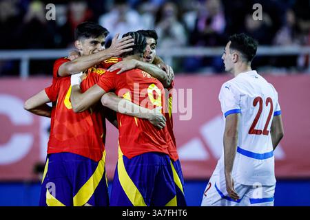 Spain players celebrate after a goal during the World Cup Group H ...