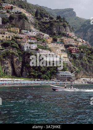 View of the historical town of Positano built on cliffs as seen from ...