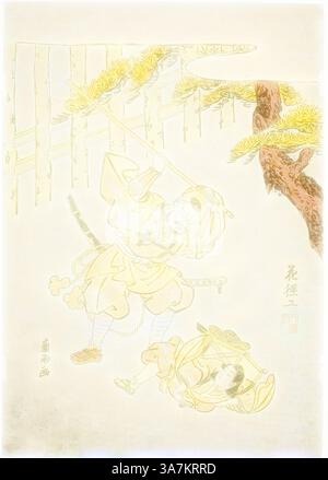 Ran-u. Yoshitsune and Benkei at Ataka barrier. 1765. Japan. Color ...