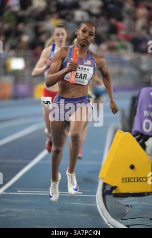 Bailey Lear of the USA competing in the women’s 4x400m relay change ...