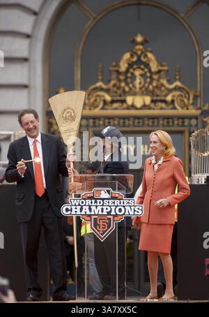 San Francisco Giants CEO Larry Baer, left, talks with Giants draft pick ...