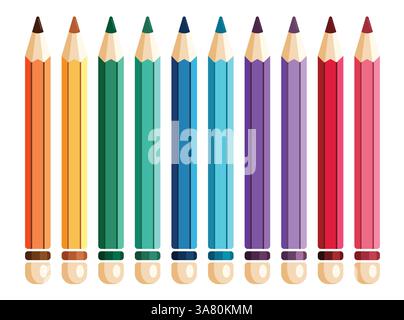 Colorful color pencil elements clipart set. School multicolored pen ...