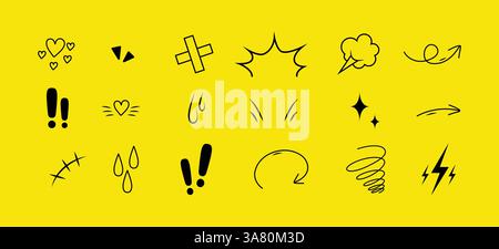 Anime Emotion effect icons. Manga doodle set. Comic emotion symbols ...
