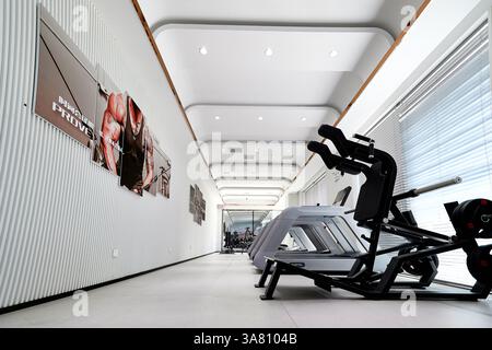 Modern Gym Room Fitness Center With Equipment And Machines Stock Photo ...