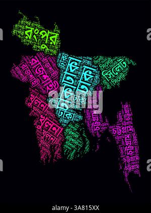 Bangladesh map. Country poster with regions. Shape of Bangladesh with ...