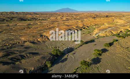 Aerial of the Tousside peak above Trou du Natron, Tibesti Mountains ...